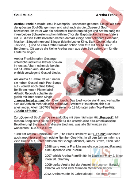 Arbeitsblatt: Aretha Franklin - Musik - Gemischte Themen