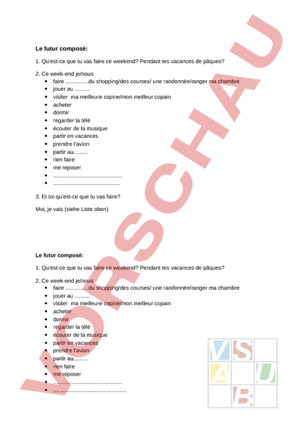 Arbeitsblatt: Le futur composé-mündliche Übung - Französisch ...