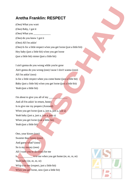 Arbeitsblatt: Aretha Franklin, Respect - Englisch - Anderes Thema