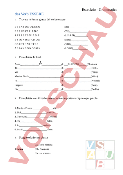Arbeitsblatt: Essere - Italienisch - Gemischte Themen