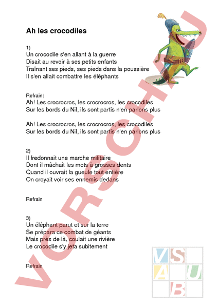 Arbeitsblatt: chancon Ah les crocodiles - Französisch - Anderes Thema
