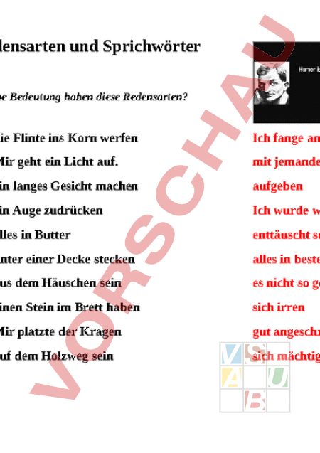 Arbeitsblatt: Redensarten und Sprichwörter - Deutsch - Wortschatz