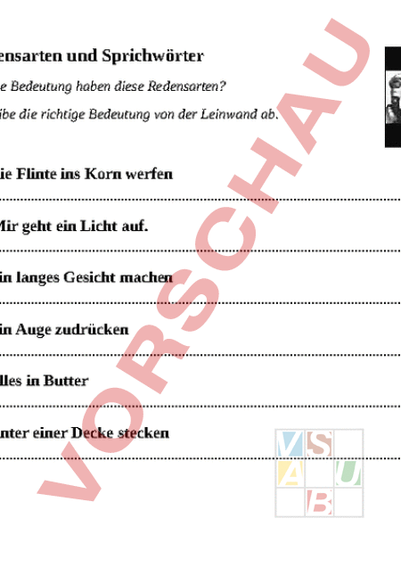 Arbeitsblatt: Redensarten und Sprichwörter - Deutsch - Wortschatz