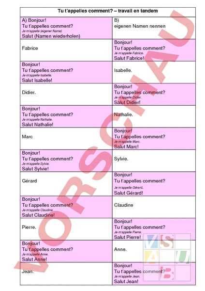 Arbeitsblatt: Tu t'appelles comment? - Französisch - Anderes Thema