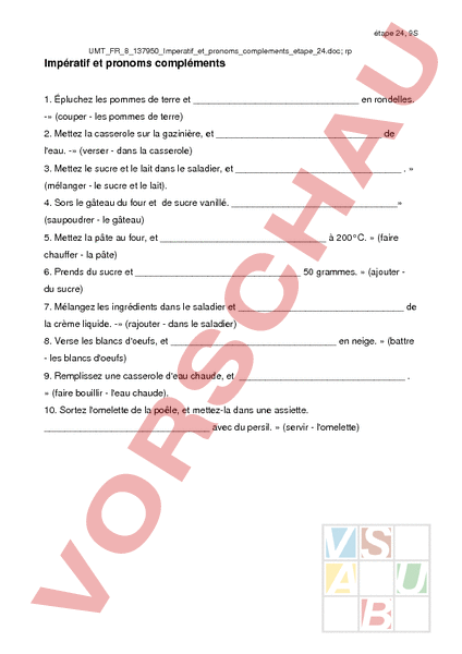 Arbeitsblatt: Impératif et pronoms compléments, étape 24 - Französisch ...