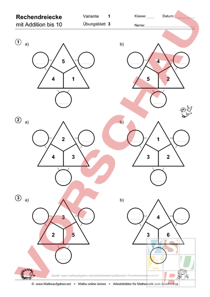 Arbeitsblatt: Rechendreieck - Mathematik - Addition