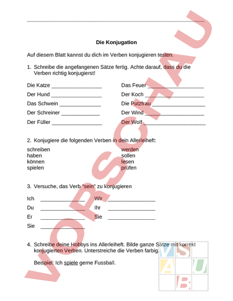 Arbeitsblatt: Verben konjugieren - Deutsch - Grammatik