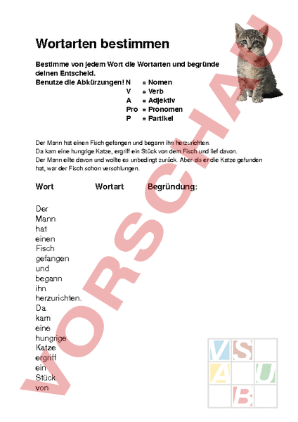 Arbeitsblatt: Wortarten bestimmen - Deutsch - Grammatik