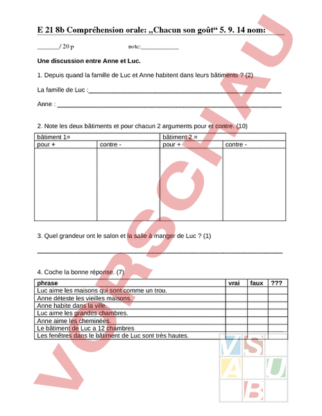 Arbeitsblatt: CO Chacun son goût E 21 - Französisch - Anderes Thema