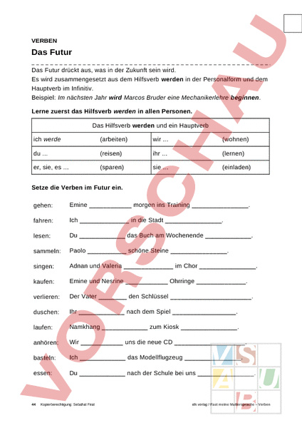 Arbeitsblatt: Futur - Deutsch - Grammatik