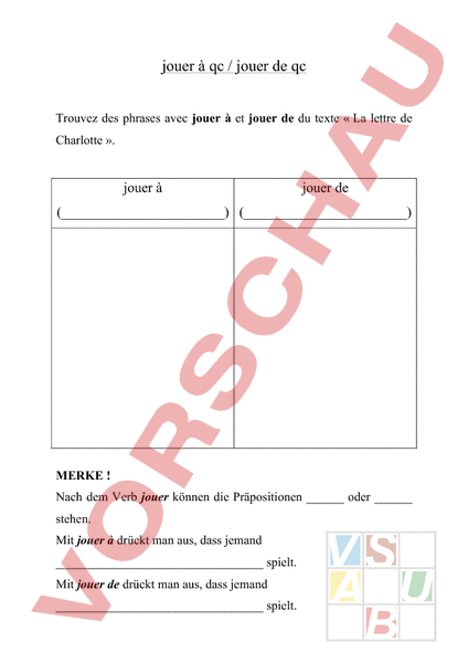 Arbeitsblatt: Unterschied jouer à / jouer de - Französisch - Grammatik