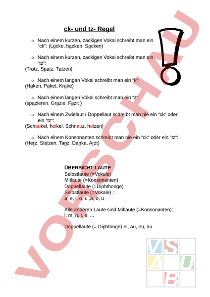 Arbeitsblatt: ÜBERSICHT CK K TZ Z - Deutsch - Rechtschreibung
