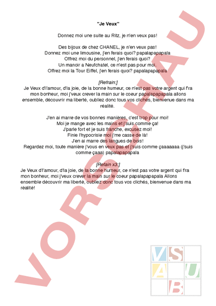 Arbeitsblatt: Je Veux ZAZ - Französisch - Wortschatz