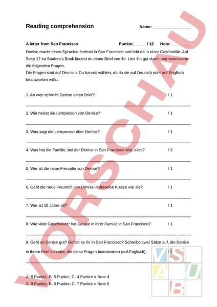 Arbeitsblatt: Reading comprehension p.17SB - Englisch - Lesen / Literatur