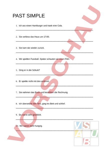 Arbeitsblatt: Sätze ins past simple setzen - Englisch - Grammatik