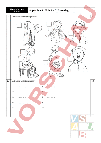 Arbeitsblatt: Test SuperBus1_U3 - Englisch - Gemischte Themen