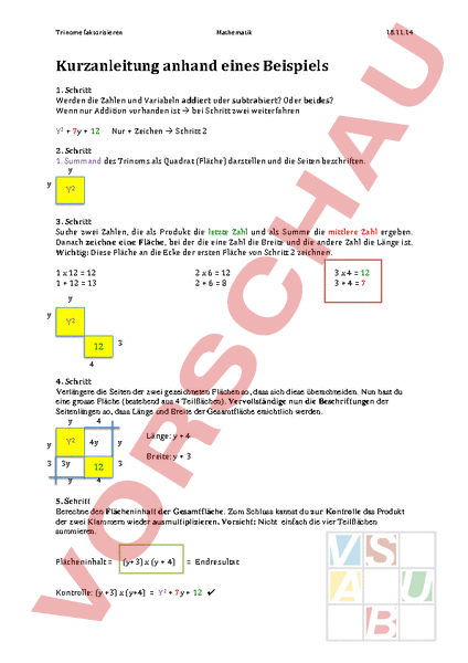 Arbeitsblatt: Trinome faktorisieren - Mathematik - Algebra
