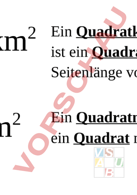 Arbeitsblatt: Definition von Quadratmeter - Geometrie - Flächen