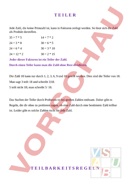 Arbeitsblatt: teiler & Teilbarkeitsregeln - Mathematik - Gemischte Themen