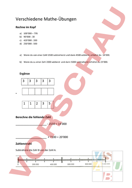 Arbeitsblatt: Diverse Mathe-Übungen - Mathematik - Gemischte Themen