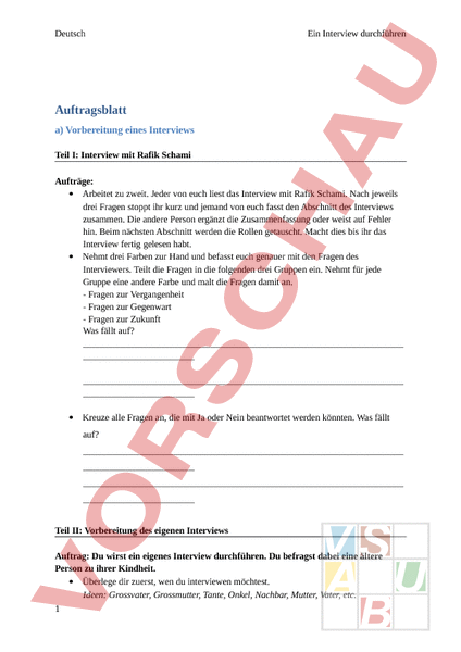 Arbeitsblatt: Ein Interview durchführen - Deutsch - Gespräche