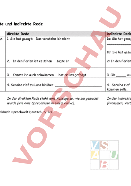 Arbeitsblatt: Direkte und indirekte Rede - Deutsch - Rechtschreibung
