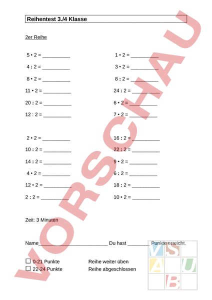 Arbeitsblatt: 2er Reihentest - Mathematik - Multiplikation