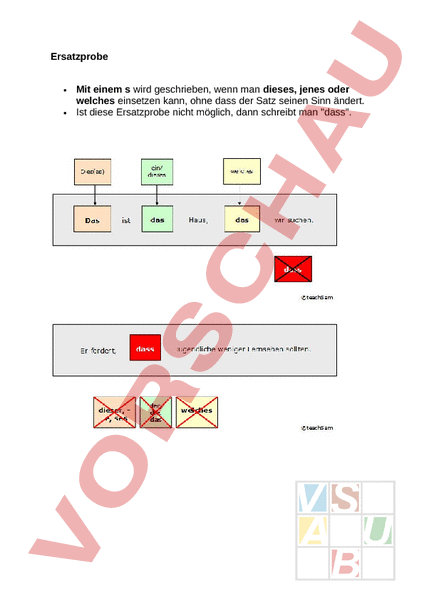 Arbeitsblatt: das, dass Ersatzprobe - Deutsch - Rechtschreibung