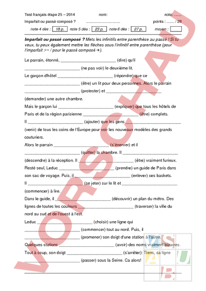 Arbeitsblatt: test imparfait et passe compose - Französisch - Grammatik