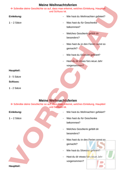 Arbeitsblatt: Textheft Weihnachtsferien - Deutsch - Texte schreiben