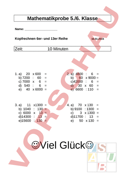 Arbeitsblatt: Reihen - Mathematik - Multiplikation