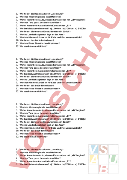 Arbeitsblatt Allgemeinwissen 1 Geographie Anderes Thema