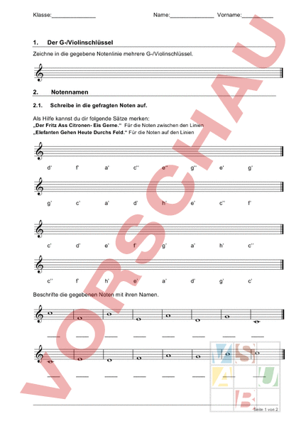 Arbeitsblatt: Notennamen_Aufschreiben - Musik - Musiktheorie / Noten