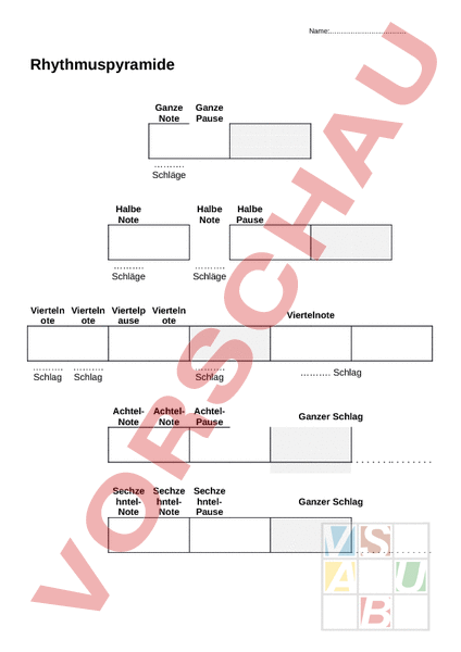 Arbeitsblatt: Rhythmuspyramide - Musik - Musiktheorie / Noten