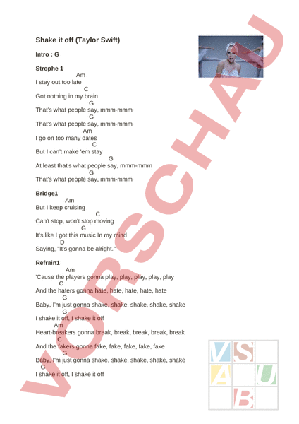Arbeitsblatt: Shake it off - Musik - Singen / Lieder