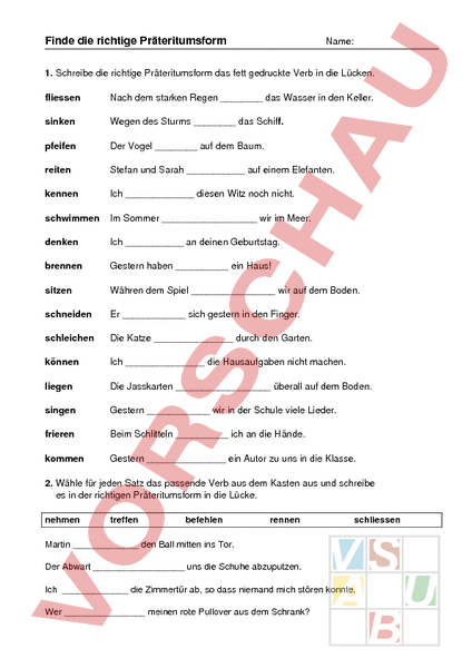 Arbeitsblatt: Präteritum - Deutsch - Grammatik