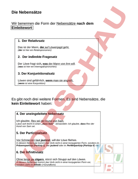 Arbeitsblatt: Nebensatzarten_Arbeitsblatt - Deutsch - Grammatik