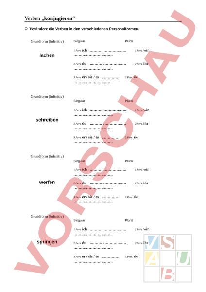 Arbeitsblatt: Verben konjugieren - Deutsch - Grammatik