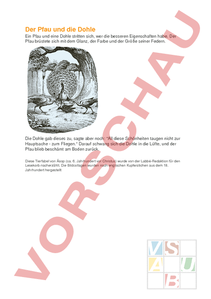 Arbeitsblatt: Sammlung Fabel - Deutsch - Textverständnis