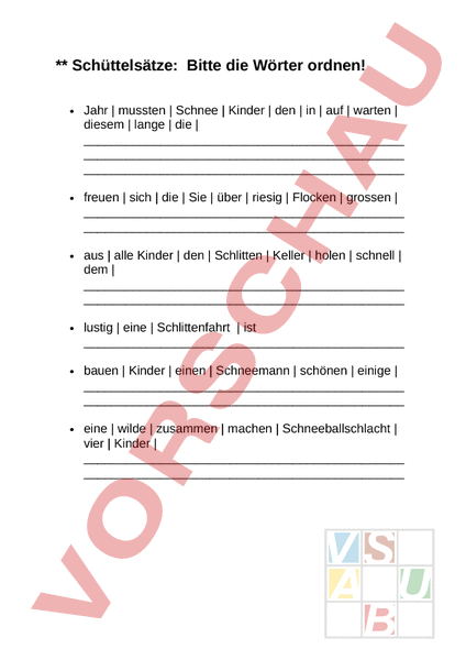Arbeitsblatt: Schüttelsätze - Deutsch - Texte schreiben