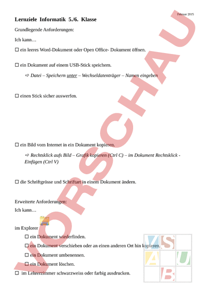 Arbeitsblatt: Lernziele Informatik 5./6. Klasse - Informatik ...