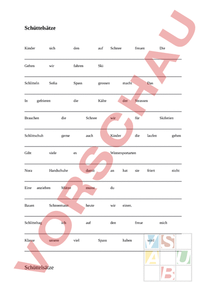 Arbeitsblatt: Schüttelsätze - Deutsch - Grammatik