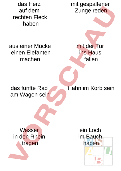 Arbeitsblatt: Redensarten Karten - Deutsch - Wortschatz