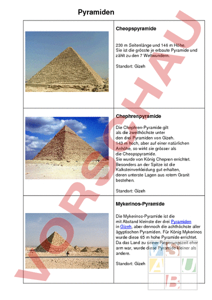 Arbeitsblatt: pyramiden übersicht - Geschichte - Altertum