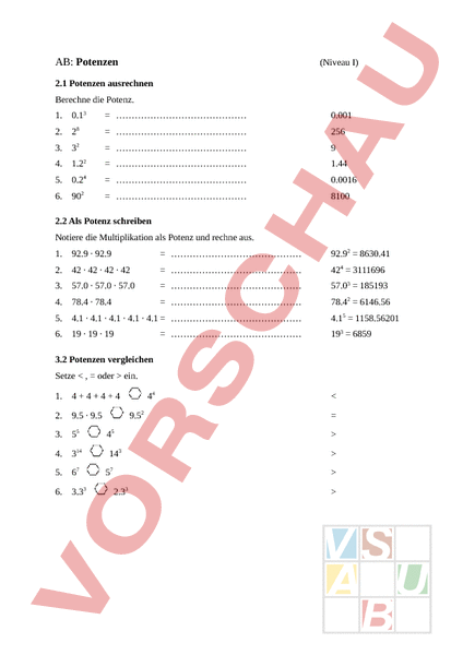 Arbeitsblatt: Arbeitsblatt Potenzen - Mathematik - Anderes Thema