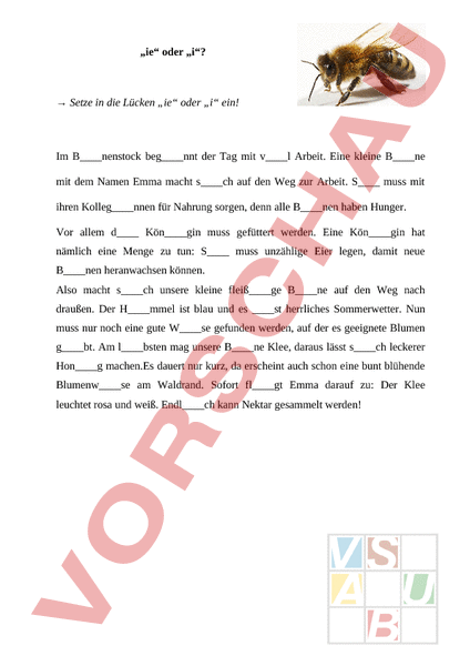 Arbeitsblatt: i oder ie? - Deutsch - Rechtschreibung