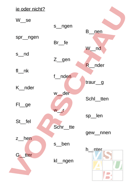 Arbeitsblatt: ie oder i - Deutsch - Rechtschreibung