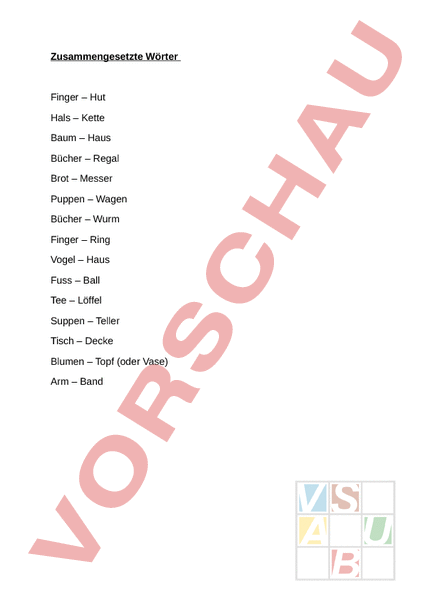 Arbeitsblatt: Zusammengesetzte Wörter - Deutsch - Wortschatz