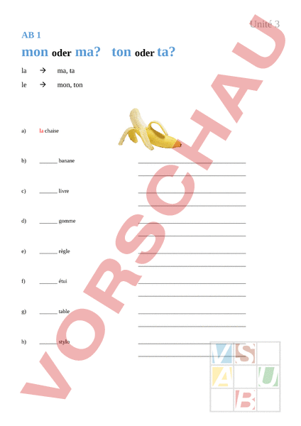 Arbeitsblatt: Mon/ma, ton/ta - Französisch - Grammatik