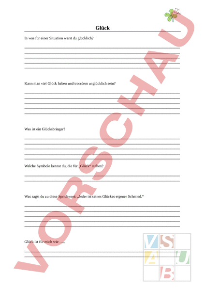 Arbeitsblatt: Glück - Lebenskunde - Ethik / Moral
